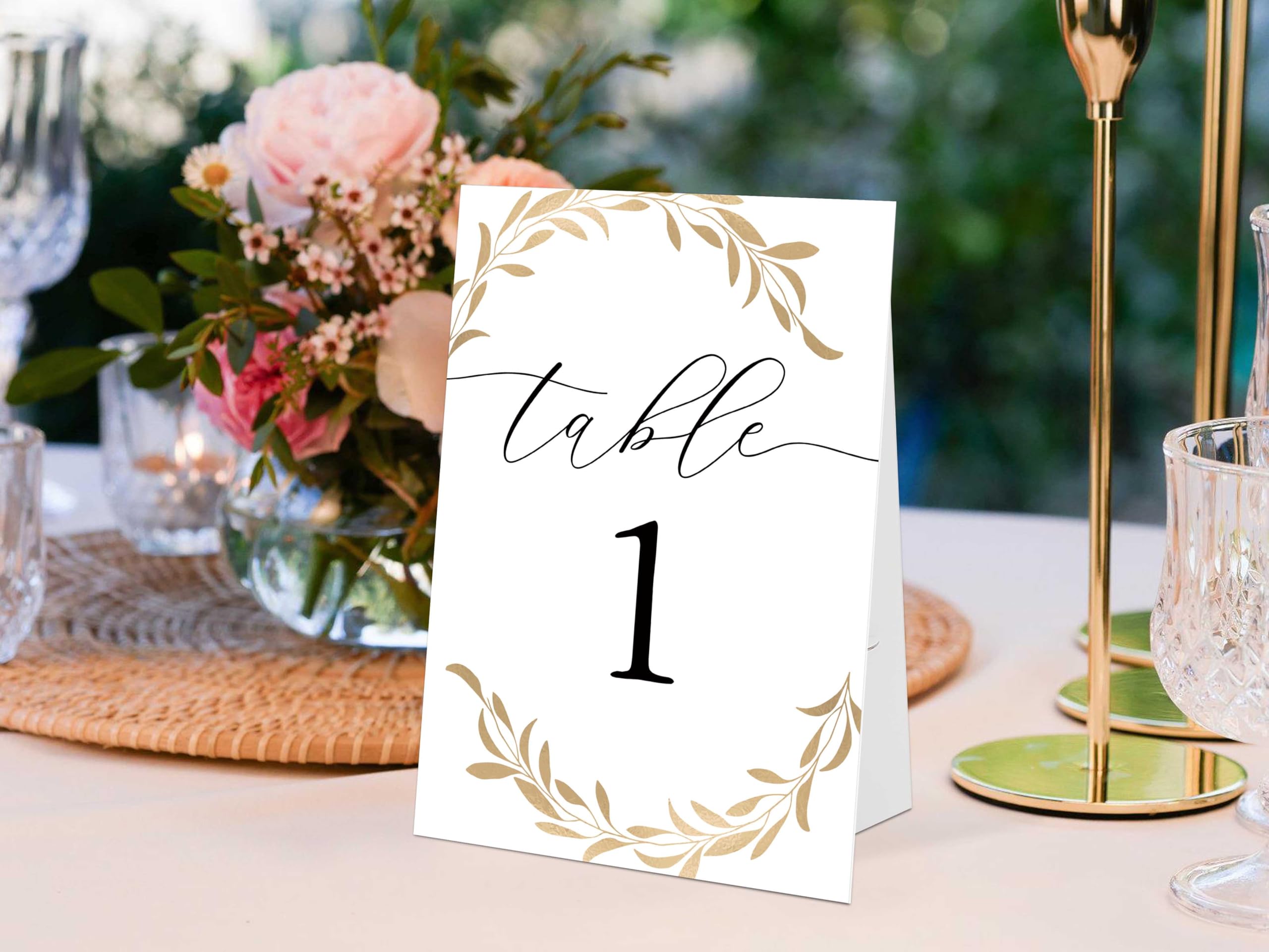 Wedding Table Numbers 1-20, Gold Leaf Wedding Decor, 4x6 Standing Sign Self-Standing Table Numbers for Bridal Showers, Baby Showers, Special Event, Reception & Decorations