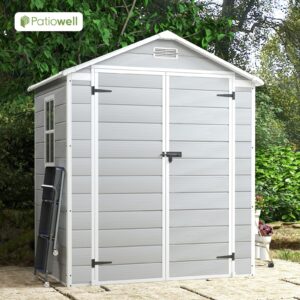 Patiowell 6x4 FT Plastic Outdoor Storage Shed-Perfect to Store Patio Furniture, GardenTools Bike Accessories, Beach Chairs and Lawn Mower, White & Grey