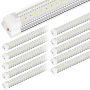 onlylux 8ft led shop lights, 8 foot led lights,72w 9500lm 6000k led, 96'' t8 integrated led tube, linkable led bulbs for garage, warehouse, v shape clear lens (10 pack)