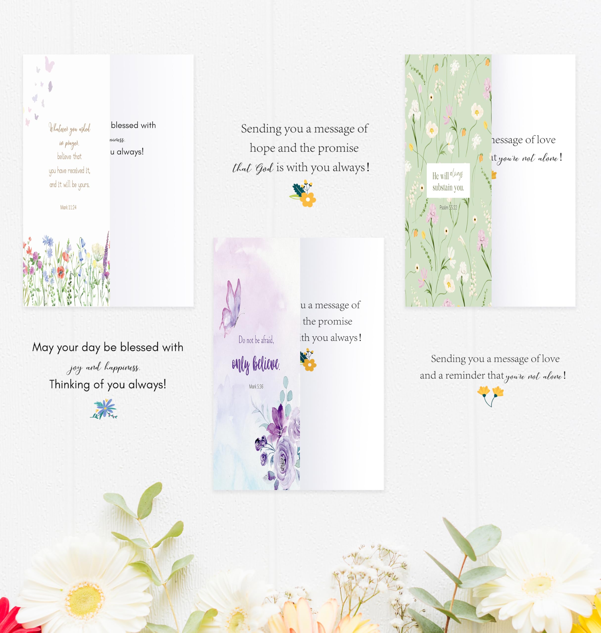 Nihuecne 24 Pack Floral Christian Thinking of You Cards with Self-adhesive Envelopes, 4"x6" Boxed Blessing Religious NoteCards with Sentiments Inside, 24 Bible Verses, 24 Desiqns