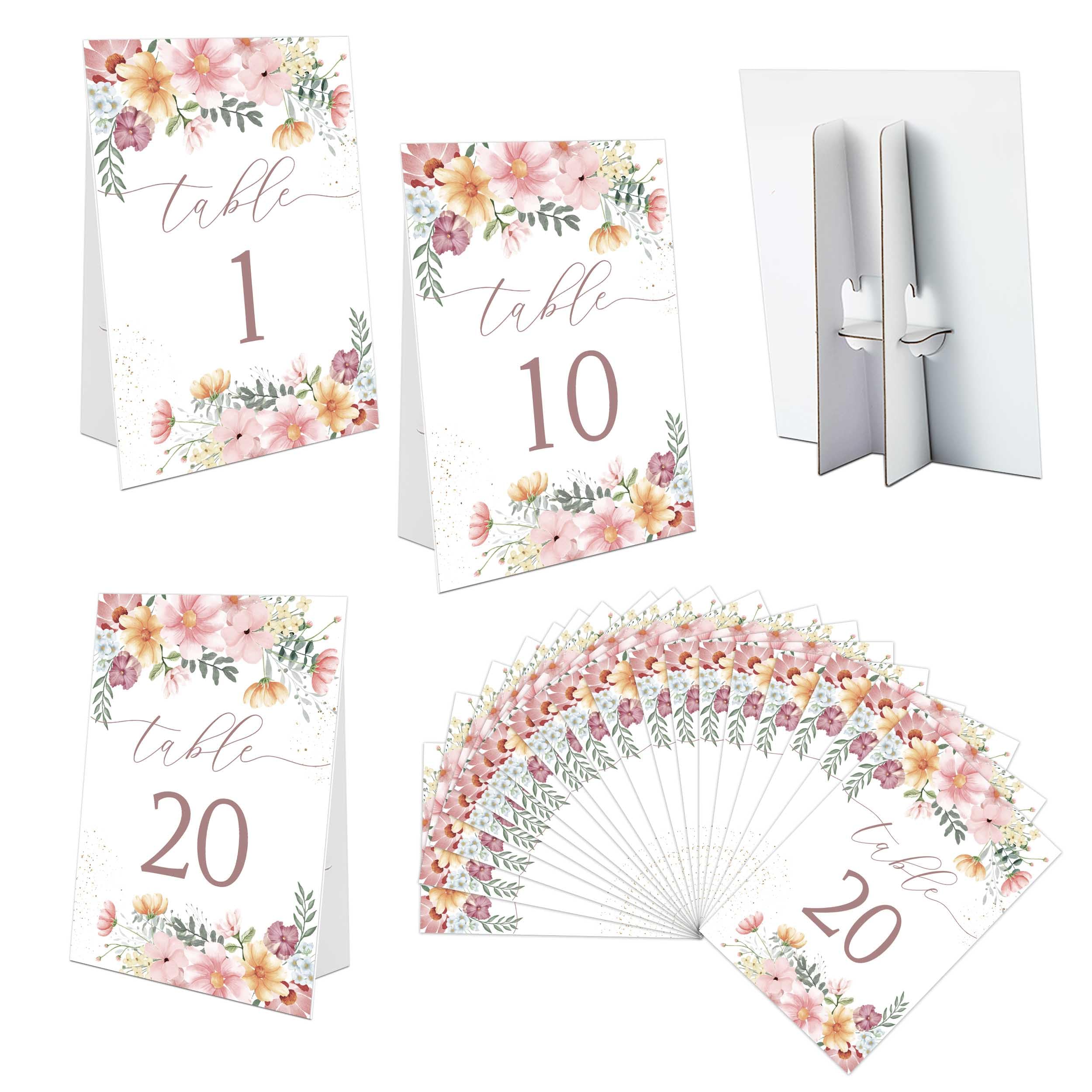 Wedding Table Numbers 1-20, Flower Wedding Decor, 4x6 Standing Sign Self-Standing Table Numbers for Bridal Showers, Baby Showers, Special Event, Reception & Decorations