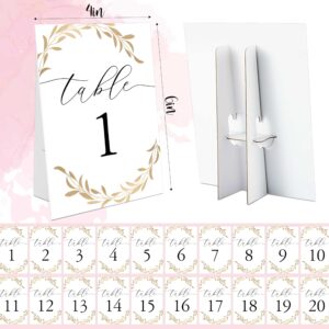 Wedding Table Numbers 1-20, Gold Leaf Wedding Decor, 4x6 Standing Sign Self-Standing Table Numbers for Bridal Showers, Baby Showers, Special Event, Reception & Decorations