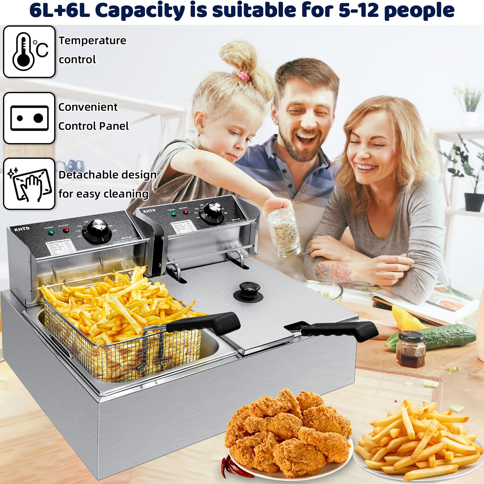 Commercial Deep Fryer with Basket - Large Capacity Stainless Steel Electric Oil Fryer for Restaurant or Home Use,3400W 12.7QT