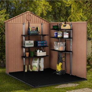 Keter 40 Inch Upright All Weather Easy Assembly Steel Reinforced Utility Storage Shed Shelf Kit with Heavy Duty Brackets and Rails, Black