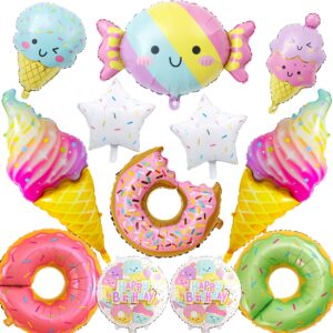 ice cream balloons,12 pcs large donut candy ice cream theme balloons, ice cream party decorations, foil mylar balloons for ice cream summerr hawaii birthday baby shower party supplies