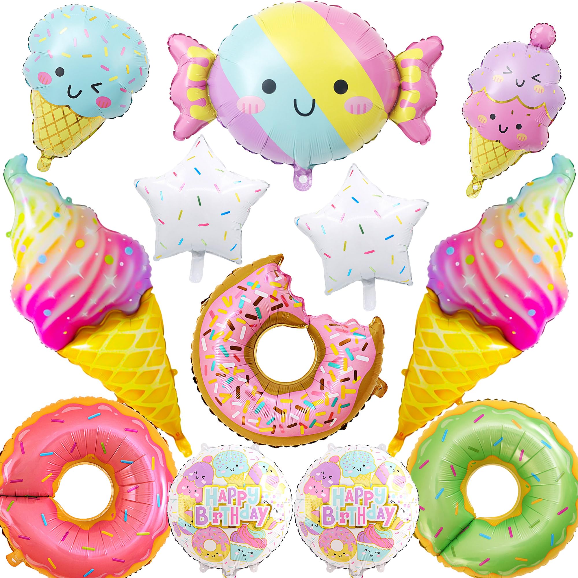 Ice Cream Balloons,12 PCS Large donut Candy Ice Cream Theme Balloons, Ice Cream Party Decorations, Foil Mylar Balloons for Ice Cream Summerr Hawaii Birthday Baby Shower Party Supplies