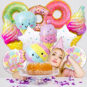 Ice Cream Balloons,12 PCS Large donut Candy Ice Cream Theme Balloons, Ice Cream Party Decorations, Foil Mylar Balloons for Ice Cream Summerr Hawaii Birthday Baby Shower Party Supplies