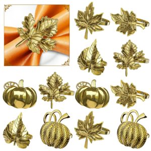 thanksgiving napkin rings set of 12, fall napkin rings maple leaf pumpkin napkin rings holders for family party wedding harvest autumn holiday dinner table decorations