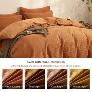 JELLYMONI Caramel Duvet Cover Queen Size - 3 Pieces Soft and Breathable Microfiber Knitted Jacquard Waffle Weave Striped Comforter Cover with 8 Corner Ties & Zipper Closure