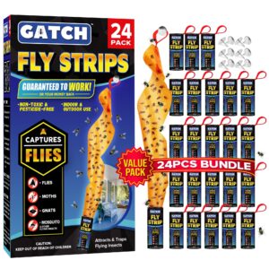 fly trap indoor catcher for flies gnats (24 pack), fly paper sticky hanging trap, paper tape for indoors and outdoors catcher ribbon traps fly paper, traps mosquitoes, flying insects