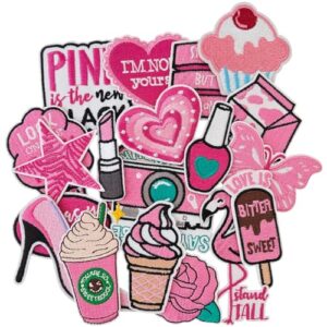 jefuzh 20pcs girl themes iron on patches, embroidered appliqué pink iron on patches for clothes, hats, jeans, skirts, backpacks, etc