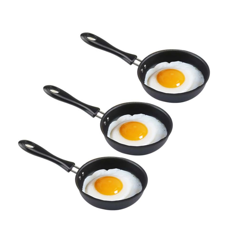 Unoschrim Mini Egg Frying Pan 4.7-Inch 3Pcs, Non-stick One Egg Frying Pan with Bakelite Handle, Cast-Iron Pot Designed for Eggs and Pancakes, All Stoves are Compatible - Non Toxic