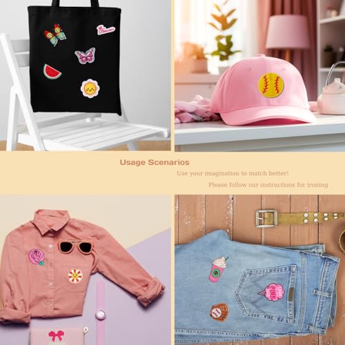 Jefuzh 20PCS Girl Themes Iron on Patches, Embroidered Appliqué Pink Iron on Patches for Clothes, Hats, Jeans, Skirts, Backpacks, Etc