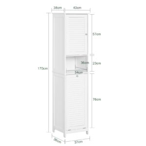 SoBuy Bathroom Tall Cabinet Hidden Laundry Hamper Cabinet with Storage Laundry Basket, Laundry Cupboard Bathroom Storage Cabinet with a Clothes Basket, Laundry Cabinet Laundry Chest, White BZR124-W