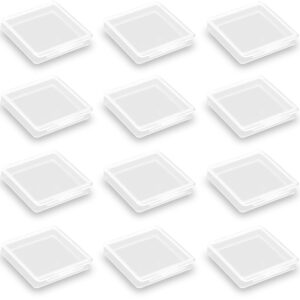 farmer mani 12 pieces square empty mini clear plastic storage containers with lids for tiny items and other craft projects.(1.85 x 1.85 x 0.32 inch)