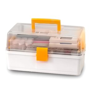 ezoware 3 tier layer storage box with 6 compartments, lidded plastic multipurposes organizer with handle for tools, craft, home, first aids kits, building blocks and more