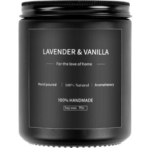 scented candles black for men, lavender & vanilla jar candles, soy candles for home scented, aromatherapy candles gifts for women & men, 7oz