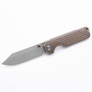 a ameight · knives gladiator ii front flipper folding knife 3.5" s90v blade stonewashed bronze anodized titanium handle pocket knife am8-002bnii