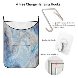 Hanging Laundry Bag Blue Marble with Over Door Hooks Durable Space Saving Laundry Bag Wide Open Top