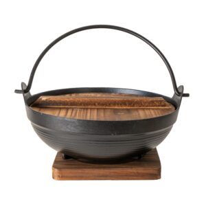 urban tokyo sukiyaki tetsu nabe pot with wooden lid and tray japanese style nabemono hot pot hiking stove pan stockpot wok for outdoor aluminum alloy