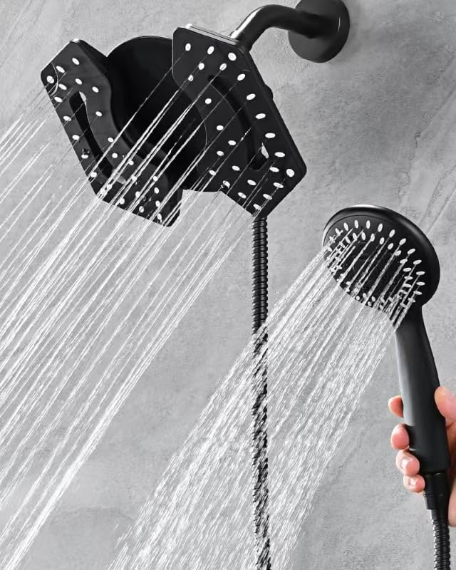 Black Shower Head with Handheld: 2-in-1 Shower Head High Pressure with Rainfall Shower Head Handheld Shower head Detachable Shower Head with Hose, 2.5GPM Double Shower Head Dual Shower Head Cambo