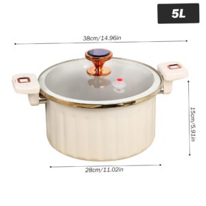 Enamel Pot 5L Non-stick Micro Pressure Cooker with Secure Lock Spill-proof Enamel Stock Pot with Lid Silicone Valve Pressure Pot for Cooking White