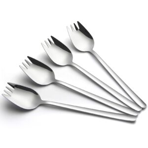 ayfdishs stainless steel sporks, 4-pack reusable metal forks, long handled dessert spoons, salad forks, back to school lunch supplies, fruit appetizer dessert salad flatware set, 7.4-inch