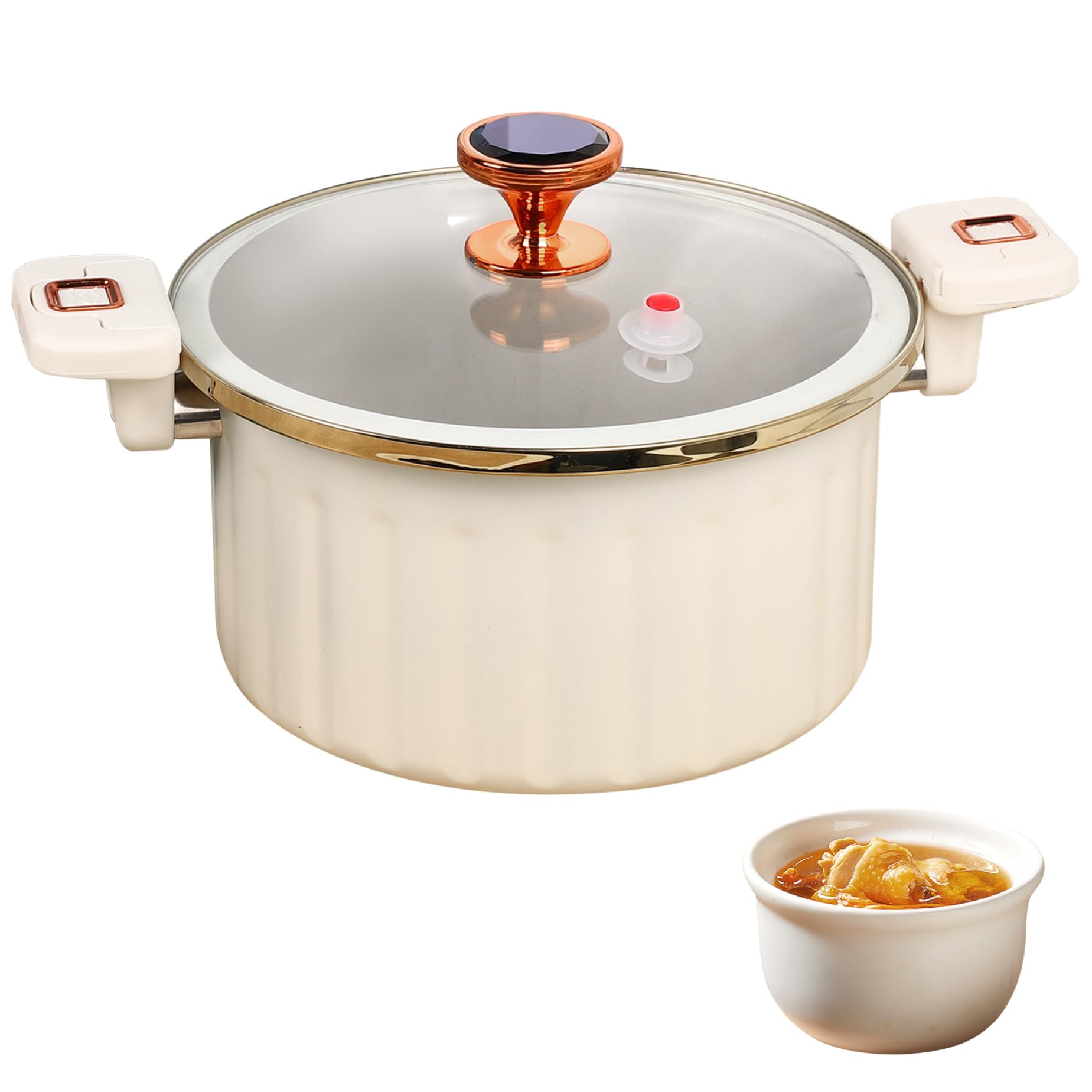 Enamel Pot 5L Non-stick Micro Pressure Cooker with Secure Lock Spill-proof Enamel Stock Pot with Lid Silicone Valve Pressure Pot for Cooking White