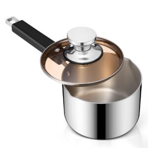 teamfar 1 quart saucepan, stainless steel tri-ply small sauce milk pan with heatproof handle for cooking/boiling/simmering, for induction/gas/electric, healthy & heavy duty, dishwasher safe