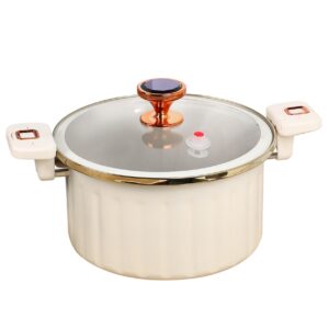 Enamel Pot 5L Non-stick Micro Pressure Cooker with Secure Lock Spill-proof Enamel Stock Pot with Lid Silicone Valve Pressure Pot for Cooking White