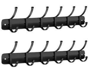 fayleeko key holder for wall, 13.78 inch self-adhesive entryway coat hooks wall mounted, hats rack with 6 hooks to hang coat, keys, towel and purse(black, 2 pack)