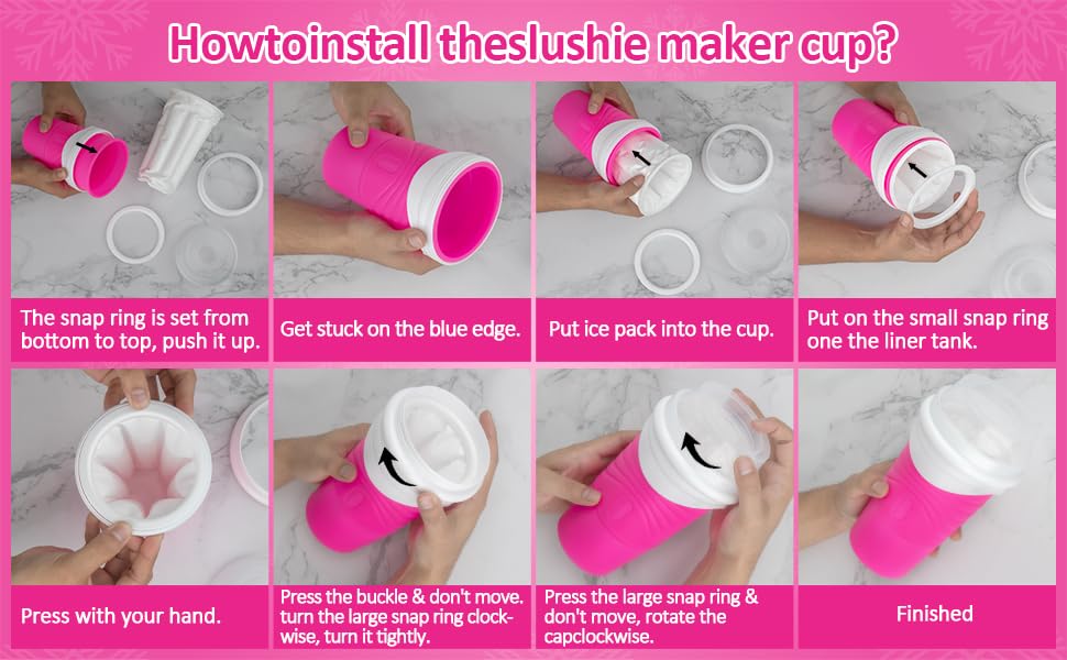 Slushie Maker Cup - DIY Magic Slushy Maker Squeeze Cup, Portable Smoothie Squeeze Cup for Juices, Milk and Ice Cream Make, Double Layers Silica Cup with Lid & Straw for Friends, Family Gifts (Pink)