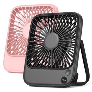 topk 2 pack 5000mah portable desk fan, ultra-thin strong wind digital display 4 speeds adjustable small silent battery powered personal fan for bedroom, office, travel, library, outdoor