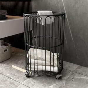 gzywzxl laundry basket with wheels, metal cart basket clothes storage organization bin for bedroom, bathroom and laundry room organization (color : black, size : 36 * 52cm)