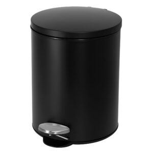 moorefield round soft-close step on bathroom wastebin, stainless steel 1.3 gallon trash can with premium pedal and lid (matte black)