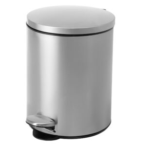 moorefield round soft-close step on bathroom wastebin, stainless steel 1.3 gallon trash can with premium pedal and lid (brushed stainless steel)