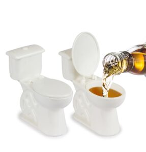 throne shots: hilarious toilet-shaped shot glasses with flip lid for custom photo gags, ideal white elephant gift for shot fun, parties, funny gifts for adults, 1 oz, set of 2