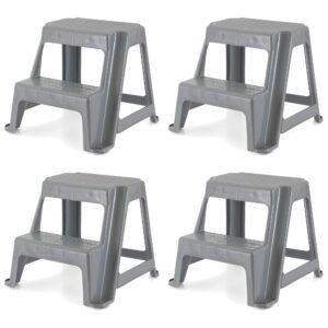 gracious living 16-inch tall plastic 2 step stool, portable dual step ladder foot stool for kitchen, bathroom, bedroom, and garage, gray (4 pack)