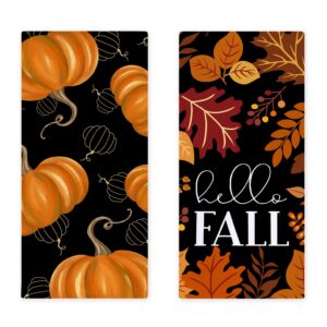 fall thanksgiving pumpkin kitchen dish towels set of 2, autumn maple leaves absorbent dish cloths for washing and drying dishes, hand towels for bathroom, tea towels for kitchen, 18x26