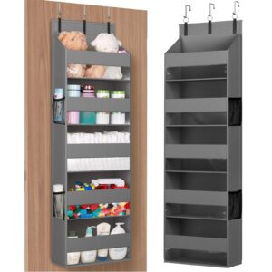 lifewit 1 pack over the door organizer, 5 shelf clear window hanging storage with 4 mesh side pockets, anti tilt 40 lbs load behind door for pantry, nursery, bathroom, bedroom, kitchen, dorm, grey