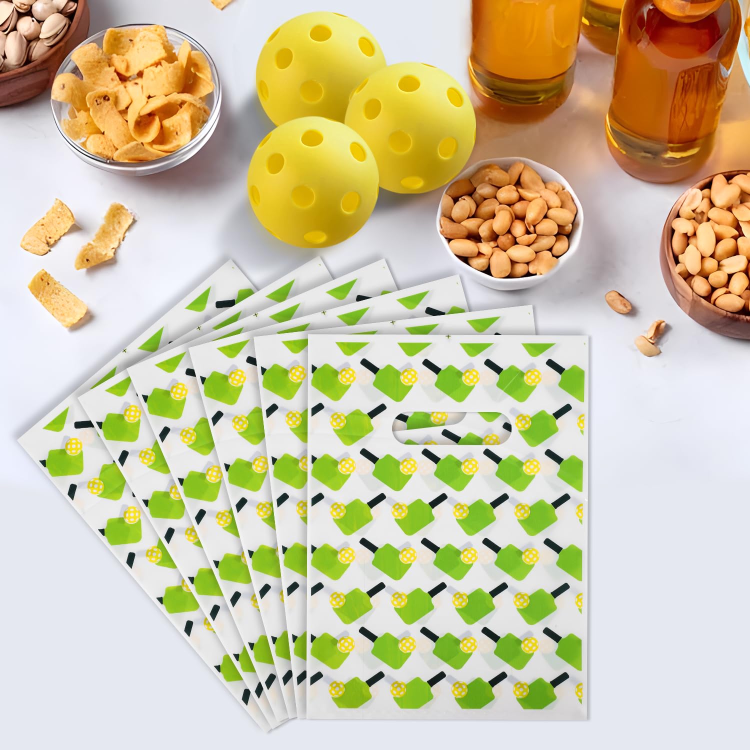 50pcs Pickleball Gift Bags, Plastic Pickleball Party Bags Pickleball Snack Bags Pickleball Candy Bags Pickleball Party Favor Bags for PickleBall Theme Party Sports Events Supplies (Light Green)