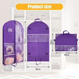 Dance Costume Bag, Garment Bags 40 Inch for Dance Competitions, Garment Bags for Travel, Portable Foldable Dust-Proof Storage Bags for Coats, 5 Clear Zipper Pockets,suitable to Gowns, Dresses(Purple)