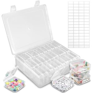 30 grids bead organizer box bead storage clear plastic organizer box with 1 sheet label containers storage organizer for beading jewelry making diamond arts screws (white)