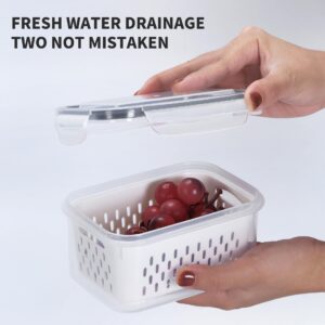 4 PCS Large Fruit Storage Containers for Fridge with Removable Colanders, Airtight Food Storage Containers with Lids, 4 in 1 Produce Containers Keep Food Meat Fresh Longer (0.38L+0.8L+1.7L+3.15L)