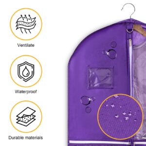 Dance Costume Bag, Garment Bags 40 Inch for Dance Competitions, Garment Bags for Travel, Portable Foldable Dust-Proof Storage Bags for Coats, 5 Clear Zipper Pockets,suitable to Gowns, Dresses(Purple)