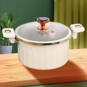 Enamel Pot 5L Non-stick Micro Pressure Cooker with Secure Lock Spill-proof Enamel Stock Pot with Lid Silicone Valve Pressure Pot for Cooking White