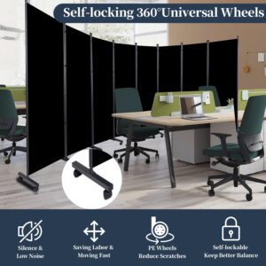 Room Divider Folding Privacy Screens with Lockable Wheels, 176'' Fabric Partition Room Dividers Freestanding Room Divider Panel for Room Separation, Wall Divider for Home Office Bedroom Studio Decor