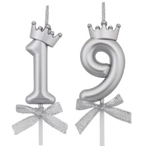 vshili 19 birthday candles, 19th cake candles, silver happy birthday number 19 candles cake topper decorations for party men women