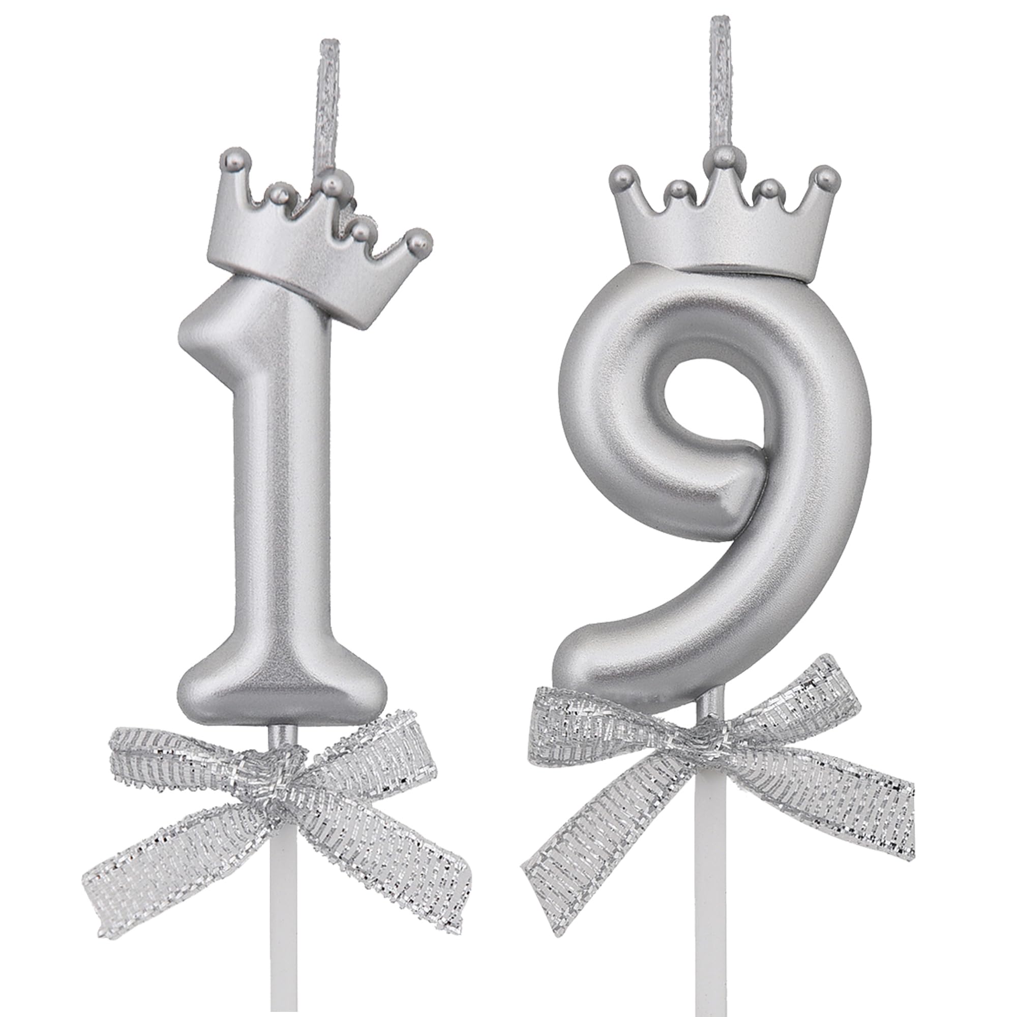 VSHILI 19 Birthday Candles, 19th Cake Candles, Silver Happy Birthday Number 19 Candles Cake Topper Decorations for Party Men Women