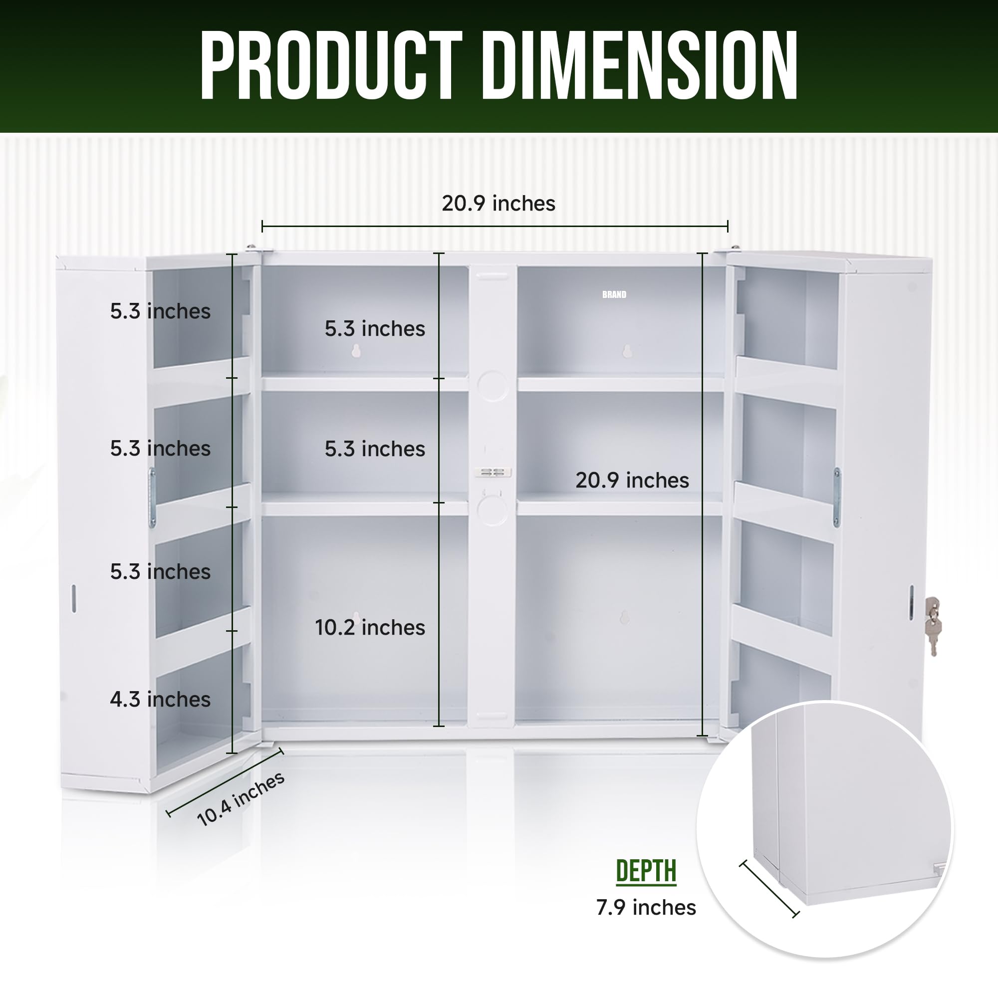 Mount Brook Lockable Metal Storage Cabinets - Large Capacity Bathroom Wall Cabinet with 11 Shelves - Medicine Cabinet with Lock for Storing Medicines and Medical Supplies